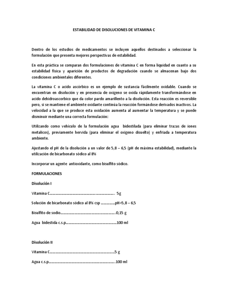Estabilidad de Disoluciones de Vitamina C | PDF | Redox | Vitamina C