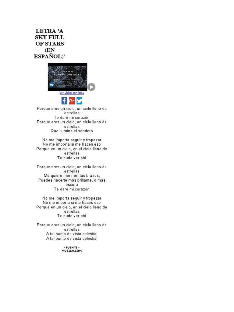 Letra en español de "A Sky Full of Stars" | PDF