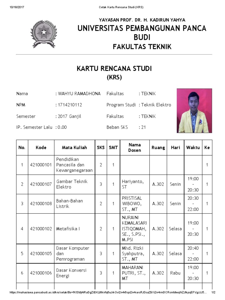Cetak Kartu Rencana Studi (KRS) | PDF