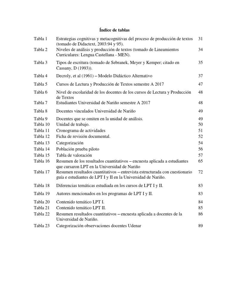 Índice de Tablas y Figuras | PDF | Sicología | Educación avanzada