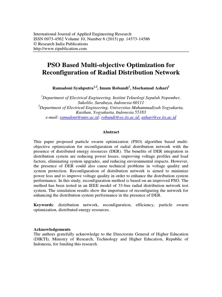 Pso Based Multi Objective Optimization For Reconfiguration Of Radial