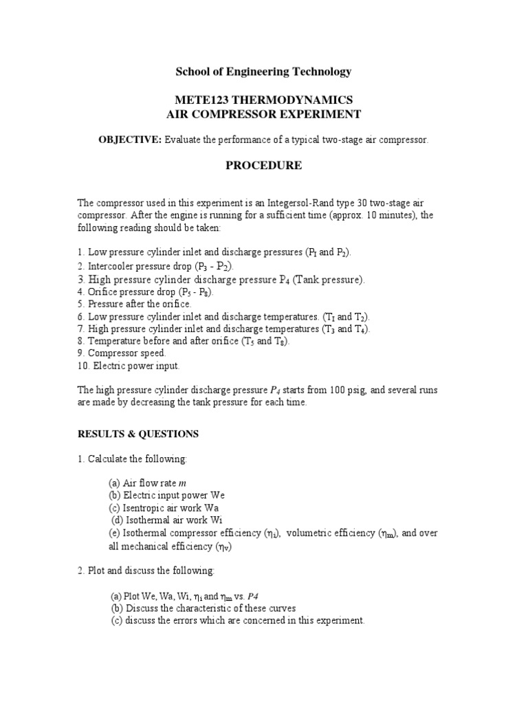 Air Compressor Lab PDF | PDF | Gas Compressor | Pressure