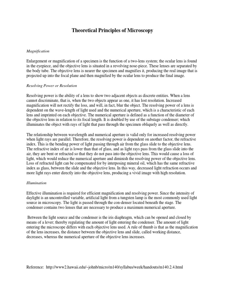 Theoretical Principles of Micros | PDF | Angular Resolution | Lens (Optics)