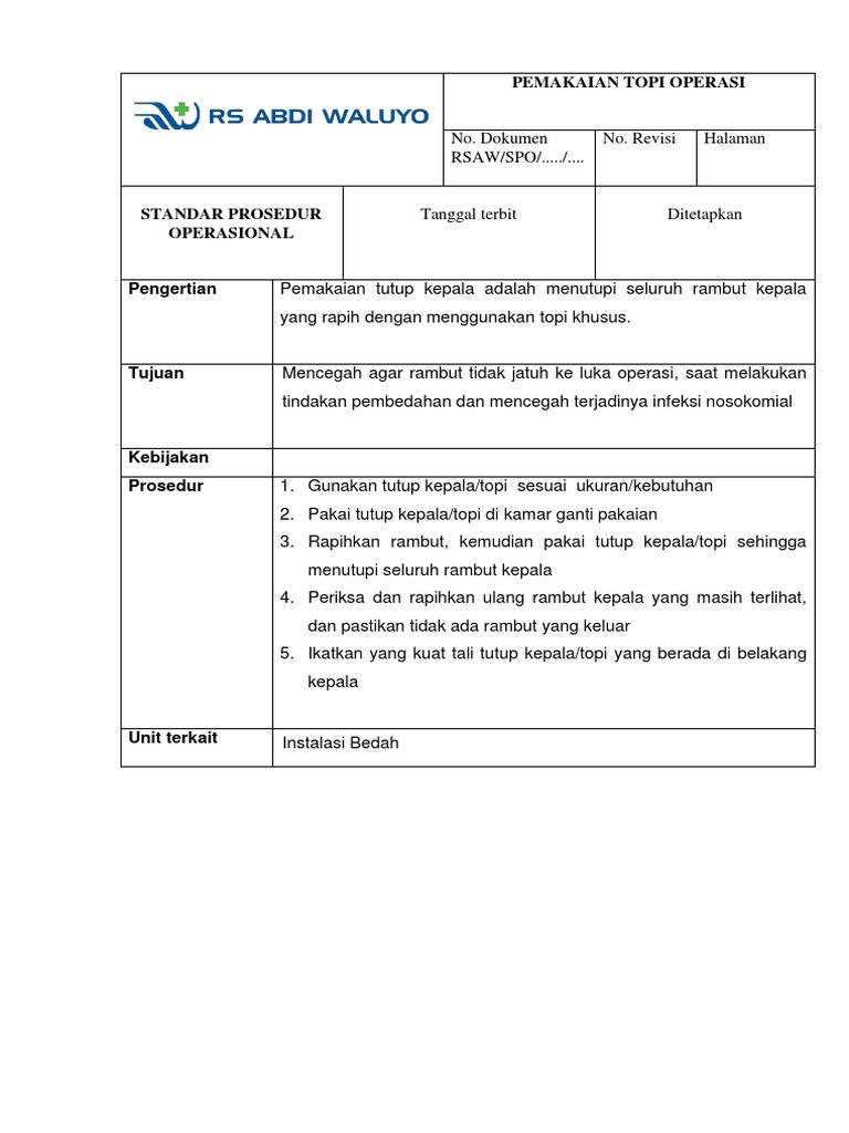 Prosedur Pemakaian Topi Operasi | PDF | Griya & Taman | Komputer