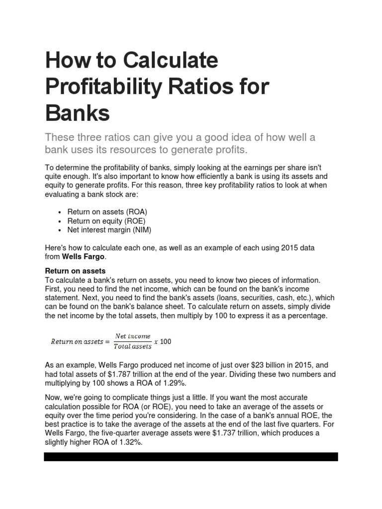 How To Calculate Profitability Ratios For Banks | PDF | Interest ...