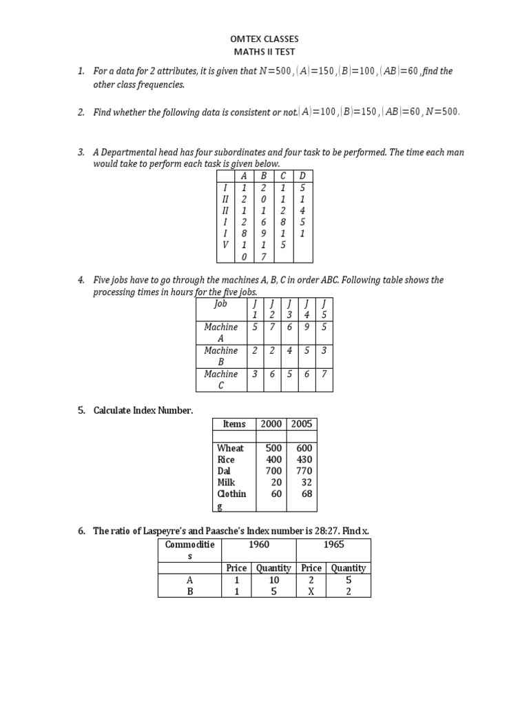Maths II Test Questions and Solutions | PDF