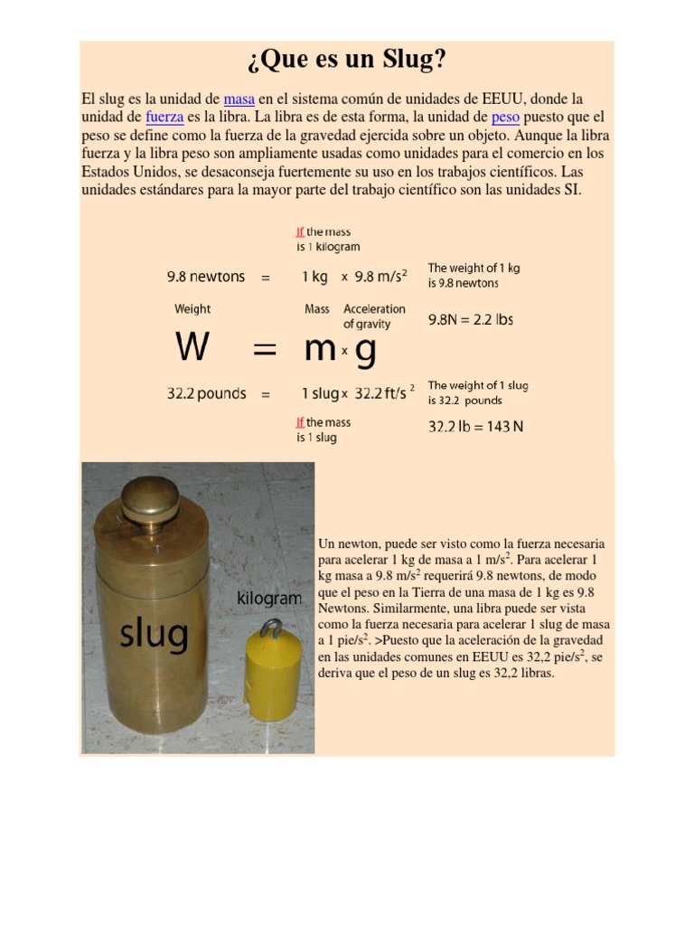 Definición y equivalencias del slug | PDF | Unidades de medida | Pie ...