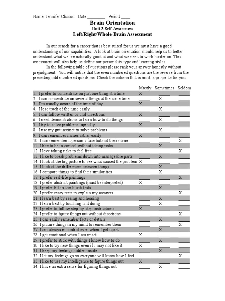 Brain Orientation Self-Assessment Guide | PDF | Learning Styles ...