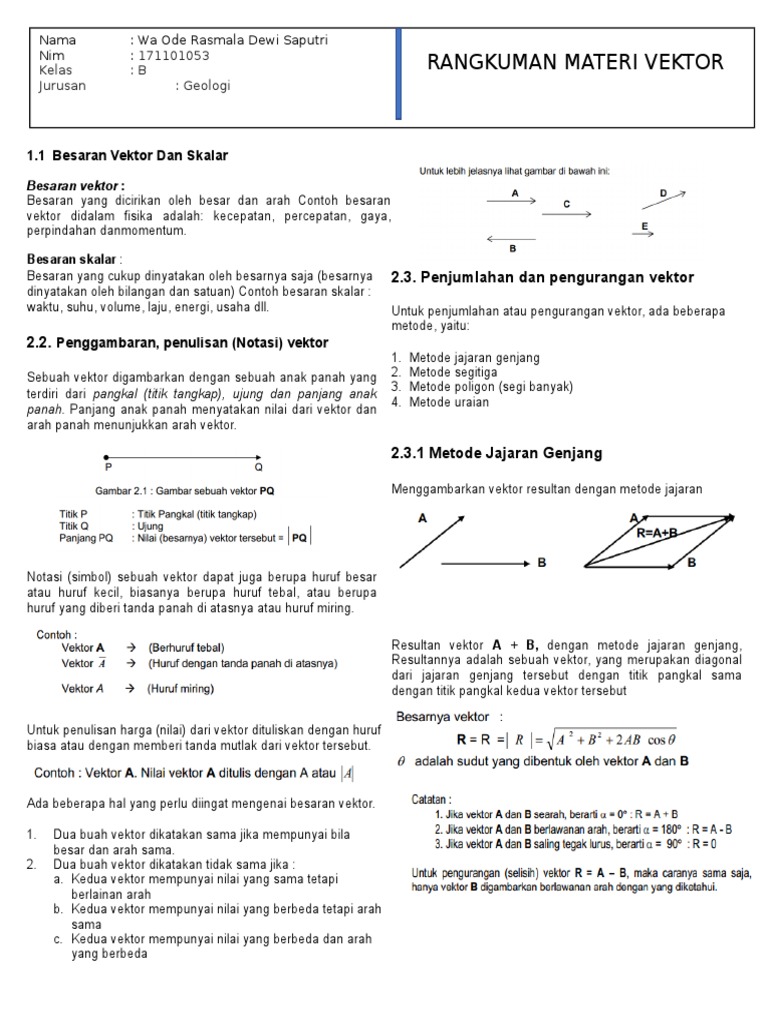 Rangkuman Materi Vektor dan Kinematika | PDF