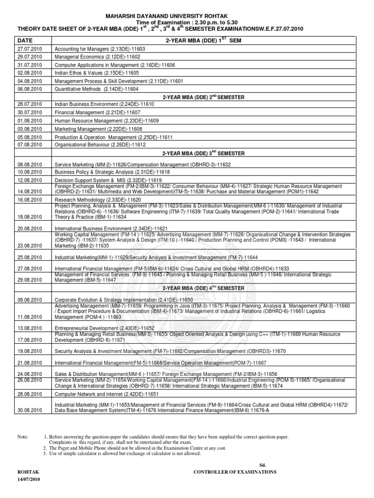 MBA DDE Years 15 July 2010 | PDF | Strategic Management | Master Of ...