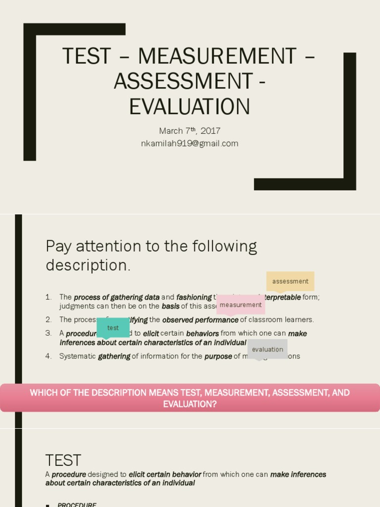 Understanding Test, Measurement, Assessment | PDF | Educational ...