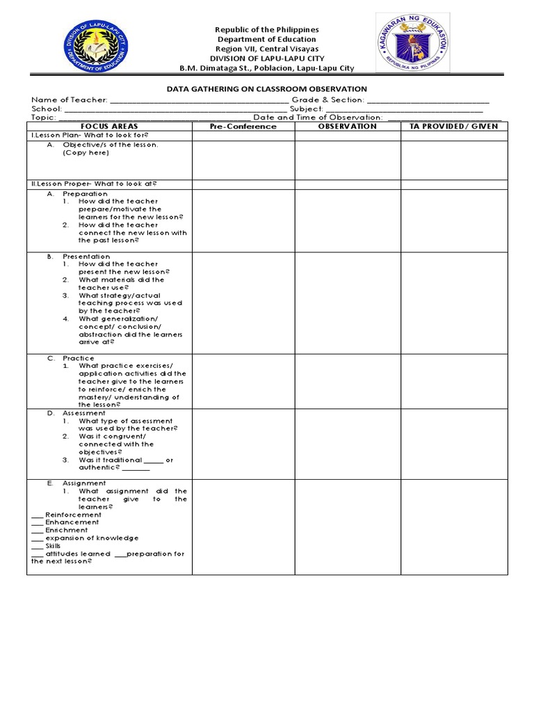 Data Gathering On Classroom Observation | PDF | Teachers | Educational ...