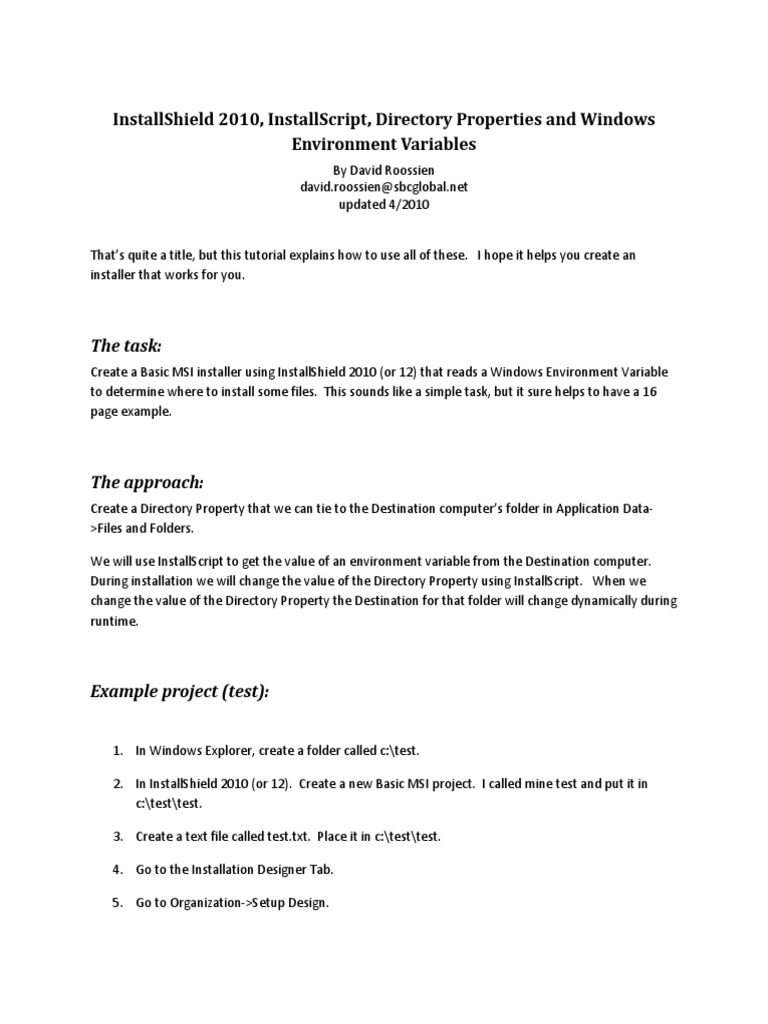 InstallShield 2010, InstallScript, Directory Properties and Windows ...
