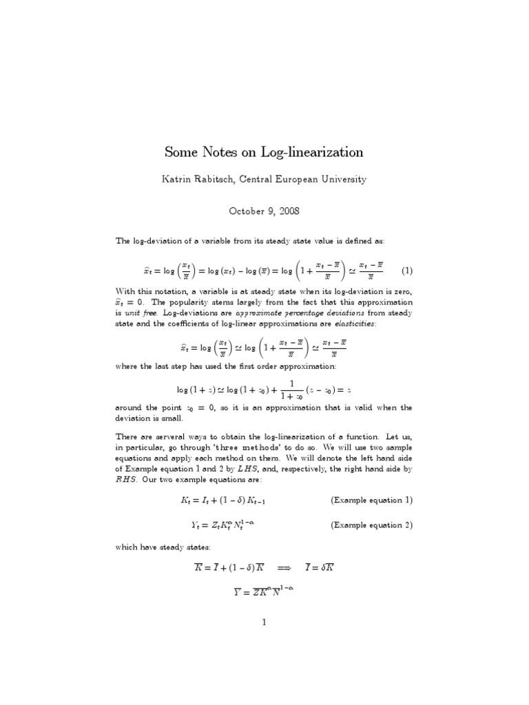 Some Notes On Log-Linearization: Katrin Rabitsch, Central European ...