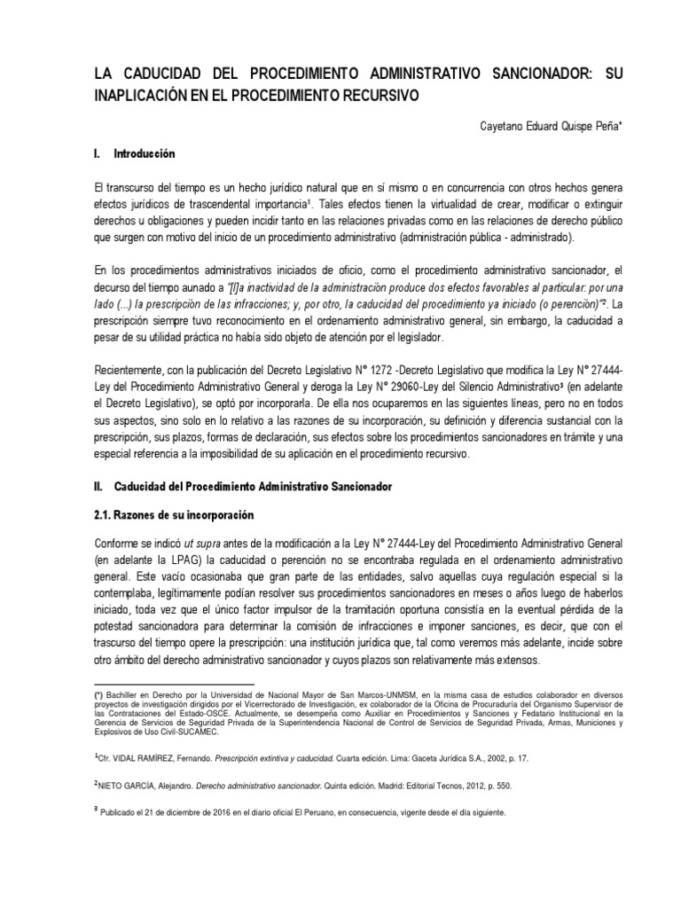 Caducidad Del Procedimiento Administrativo Sancionador | PDF | Estatuto de limitaciones ...