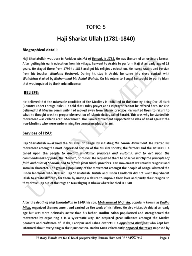 Haji Shariatullah and the Faraizi Movement | PDF | Abrahamic Religions ...