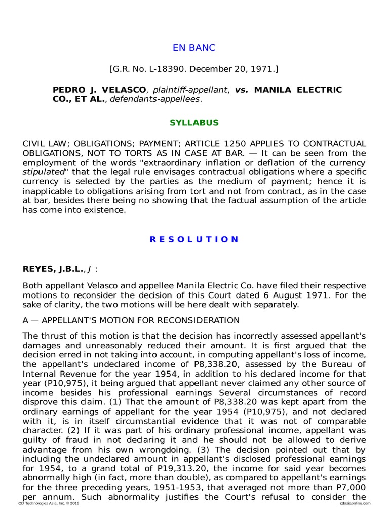 Court Ruling on Velasco vs. Meralco | PDF | Damages | Tort