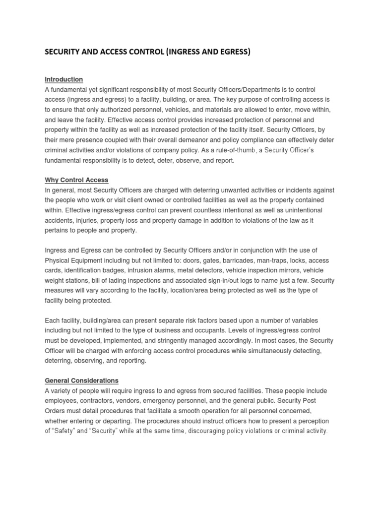 Ingress and Eggress | PDF | Security Guard | Access Control