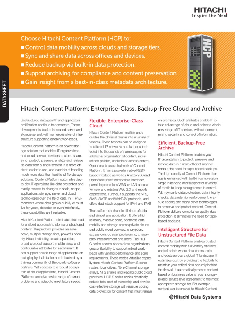 Hitachi Content Platform Datasheet | PDF | Cloud Computing | Computer ...