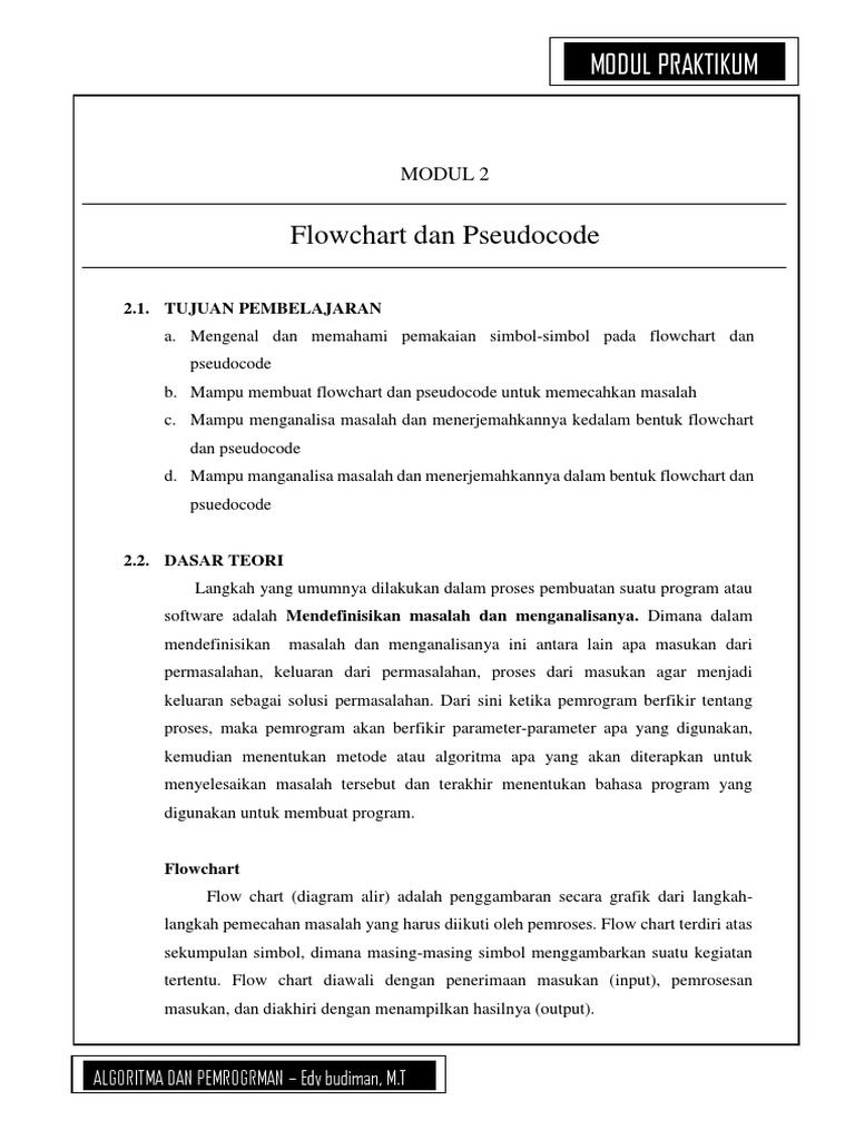 Modul 2 - Flowchart Dan Pseudocode Program Materi | PDF | Metode & Bahan Ajar | Komputer