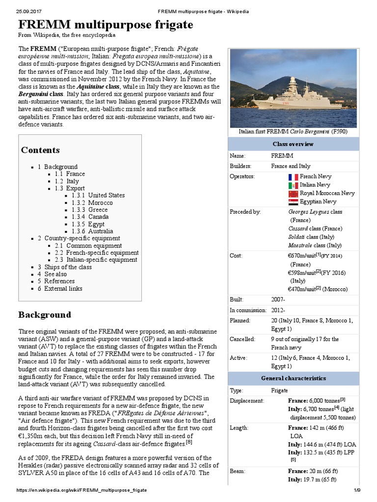 FREMM Multipurpose Frigate - Wikipedia | PDF | Naval Warfare | Navies