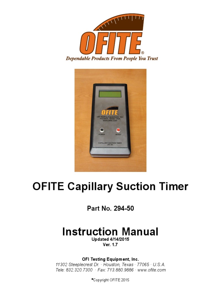 OFITE Capillary Suction Time | PDF | Filtration | Chemistry