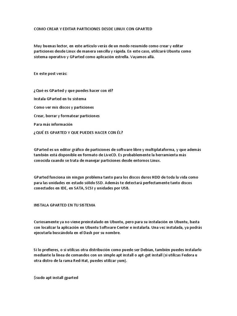 Crear y Editar Particiones en Linux con GParted | PDF | Distribución de Linux | Arranque