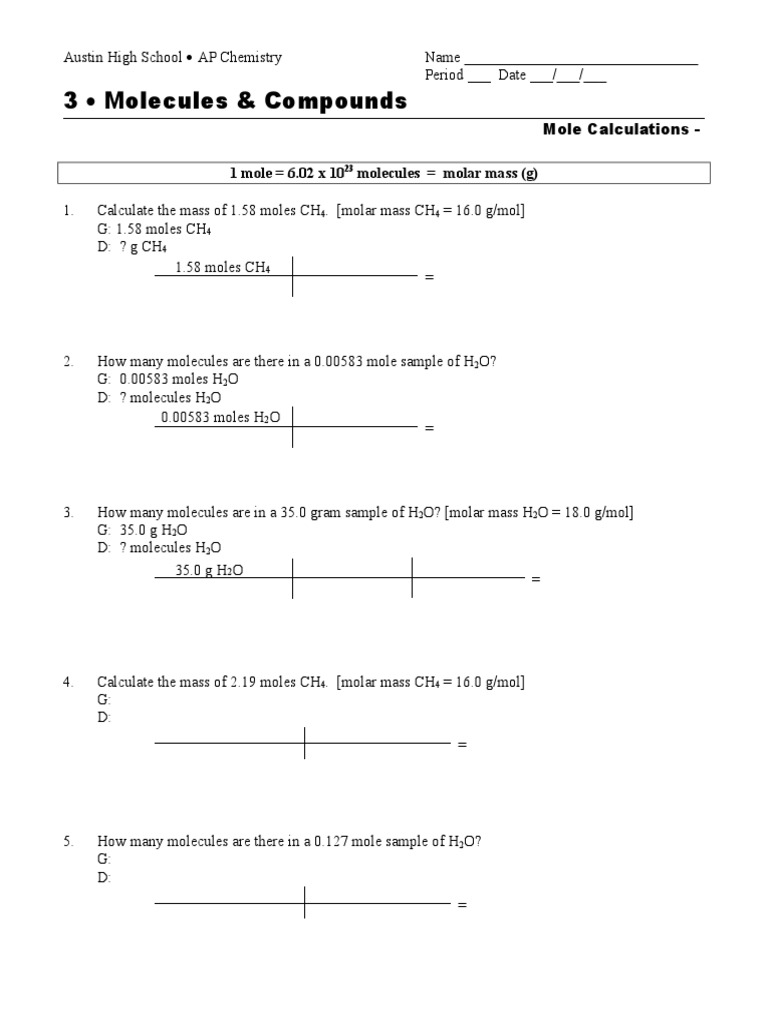 Mole Practice Ap Chemistry 2017 | PDF