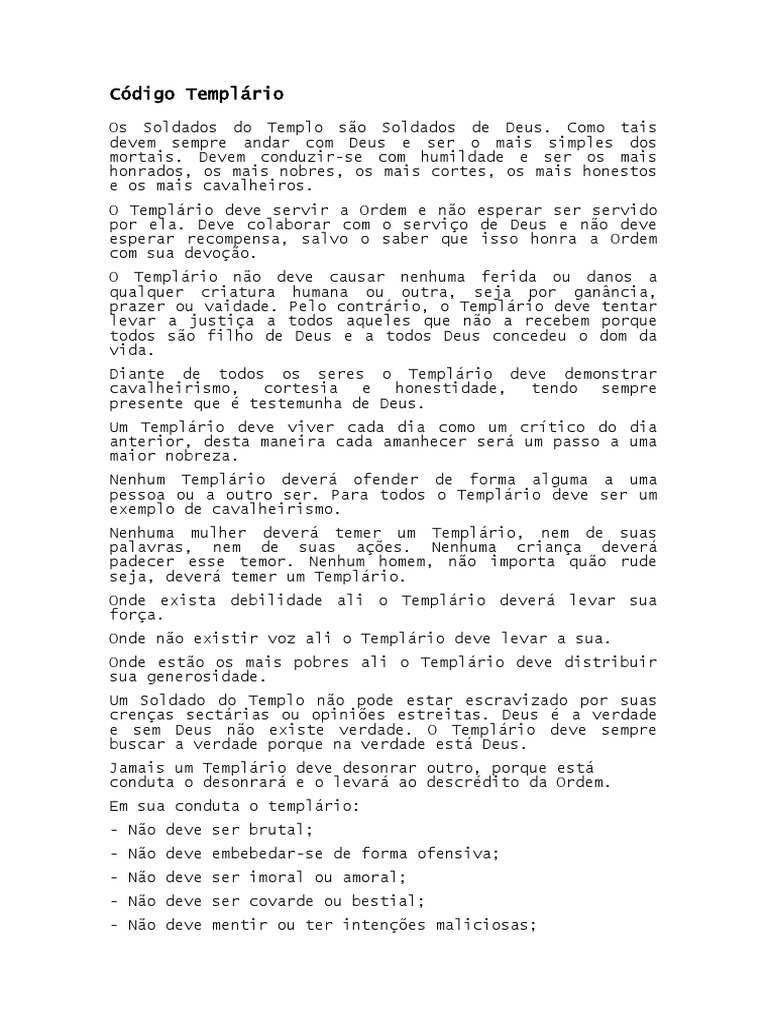 Código Templário | PDF | Cavaleiros Templários | Deus