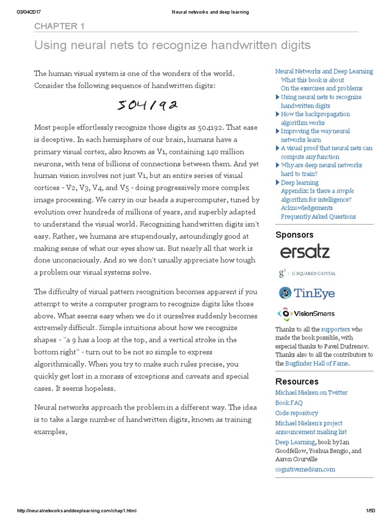 Using Neural Nets To Recognize Handwritten Digits: Chapter 1 | PDF ...