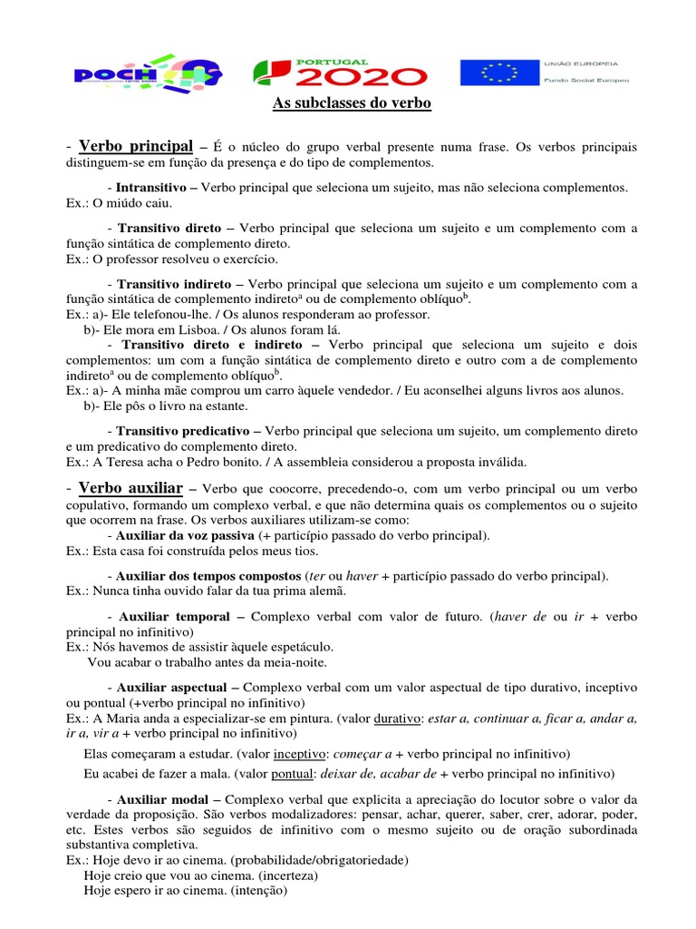 A Subclasse Do Verbo | PDF | Assunto (gramática) | Sintaxe