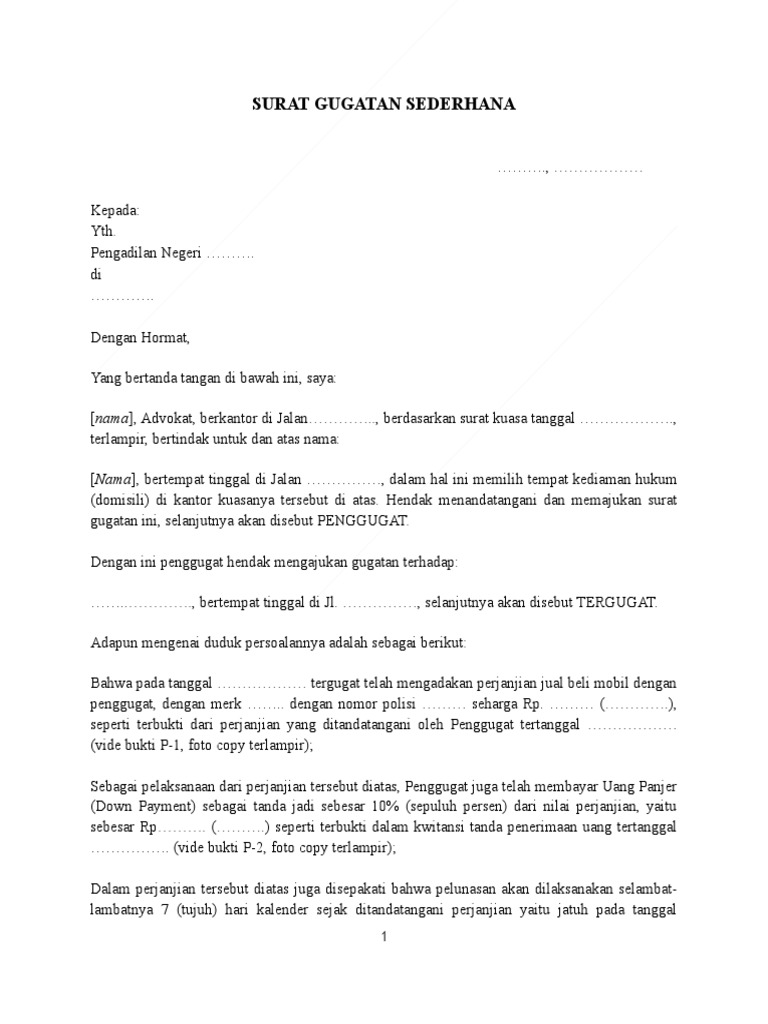 Surat Gugatan Sederhana | PDF