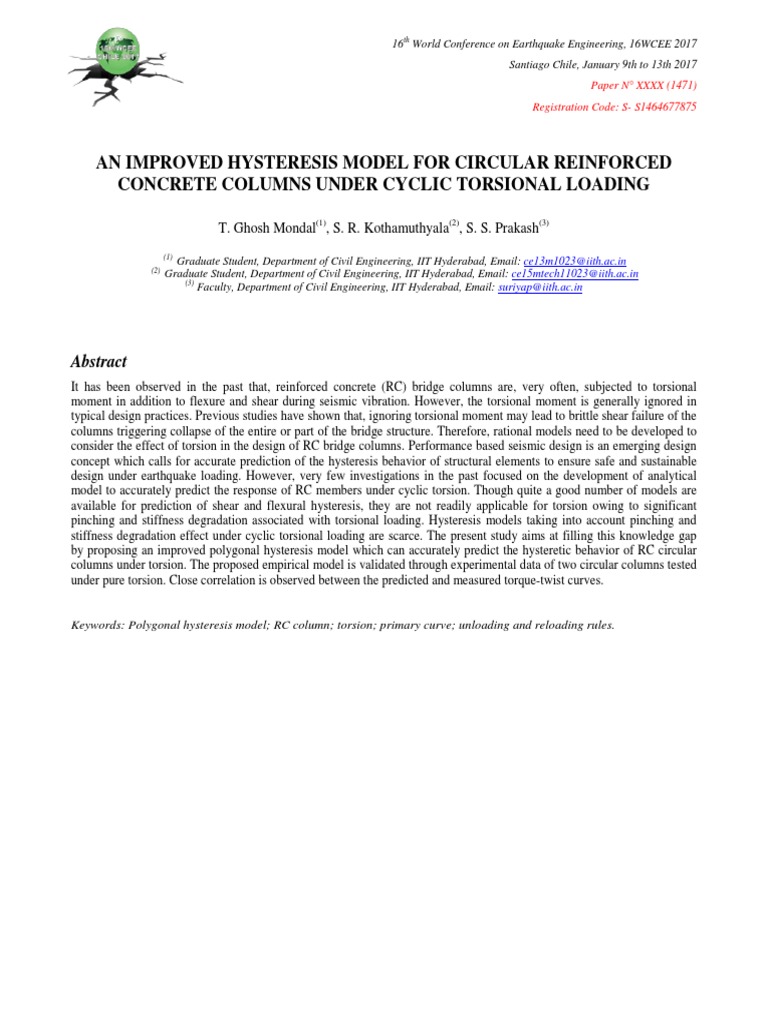 An Improved Hysteresis Model For Circular Reinforced Concrete Columns Under Cyclic Torsional ...