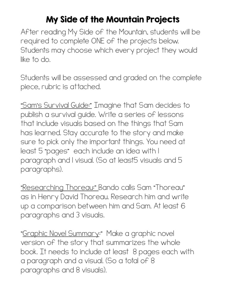 My Side of The Mountain Projects | PDF | General Fiction