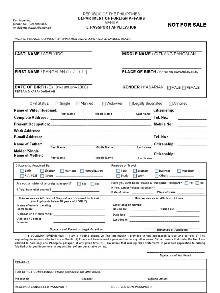 NEW APPLICATION FORM FOR DFA PASSPORT PHILIPPINES Form