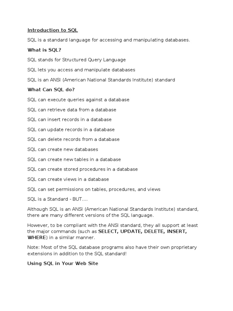 Introduction To SQL | PDF