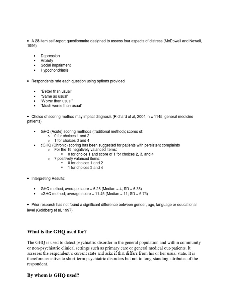 GHQ Scoring | PDF | Psychiatry | Major Depressive Disorder