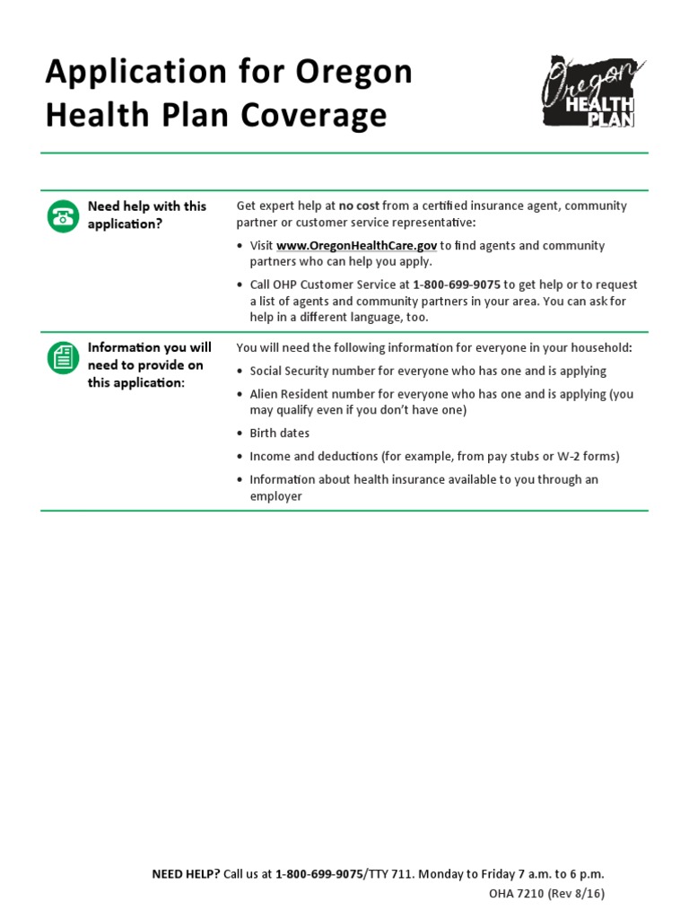 Application For Oregon Health Plan Coverage: Need Help With This ...