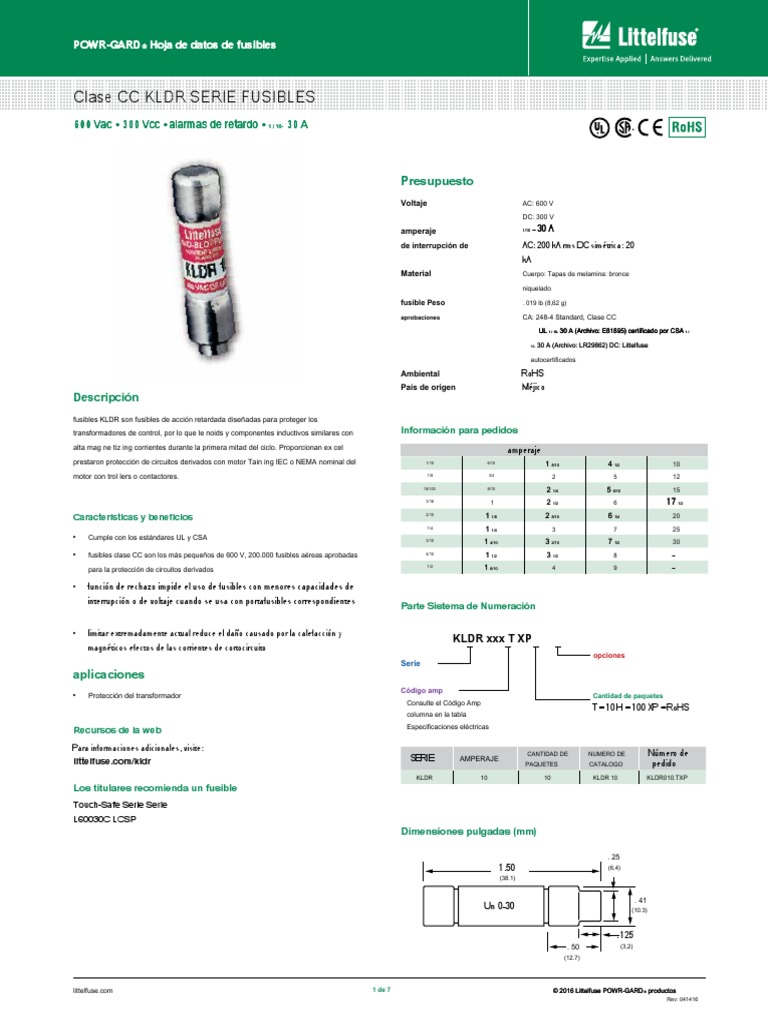 Littelfuse Fuse KLDR Datasheet - En.es | PDF | Equipo eléctrico ...