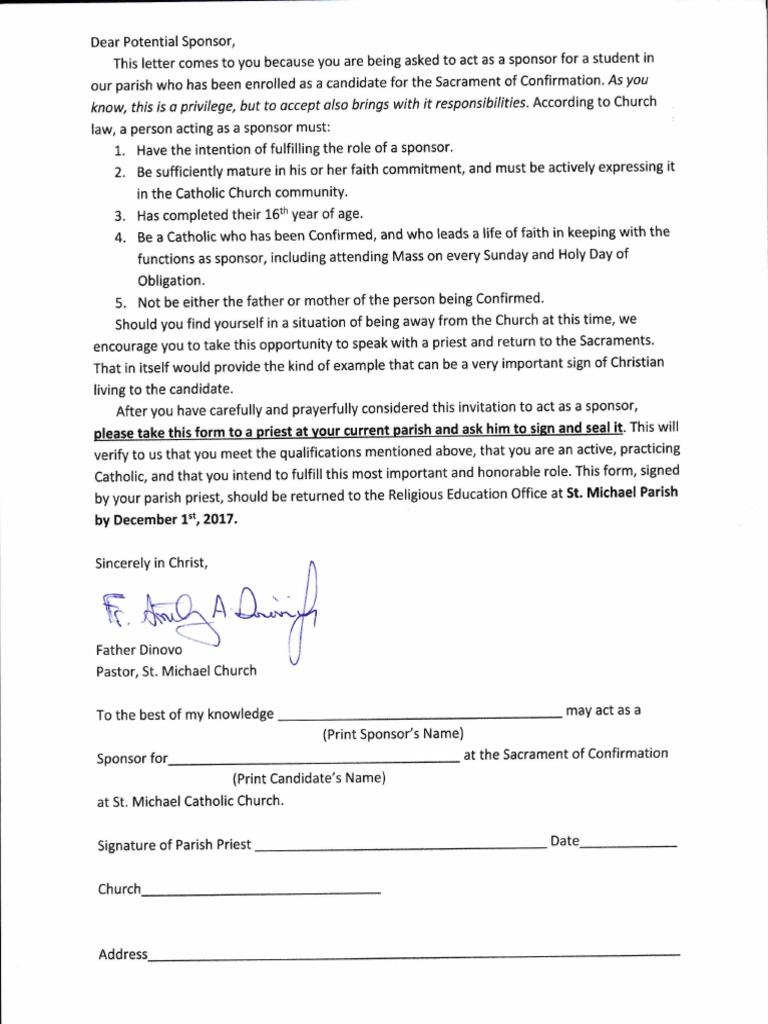 Confirmation Sponsor Form 2017 2018 | PDF | Confirmation | Catholic Church