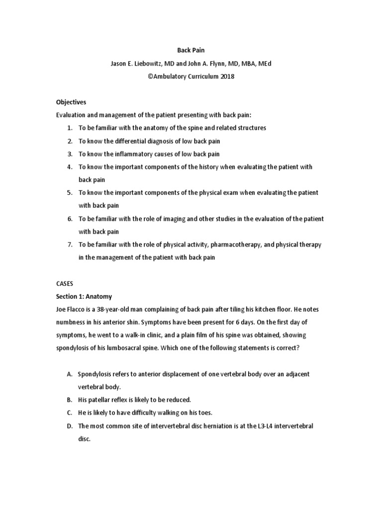 Back Pain Printable Version | PDF | Vertebra | Back Pain