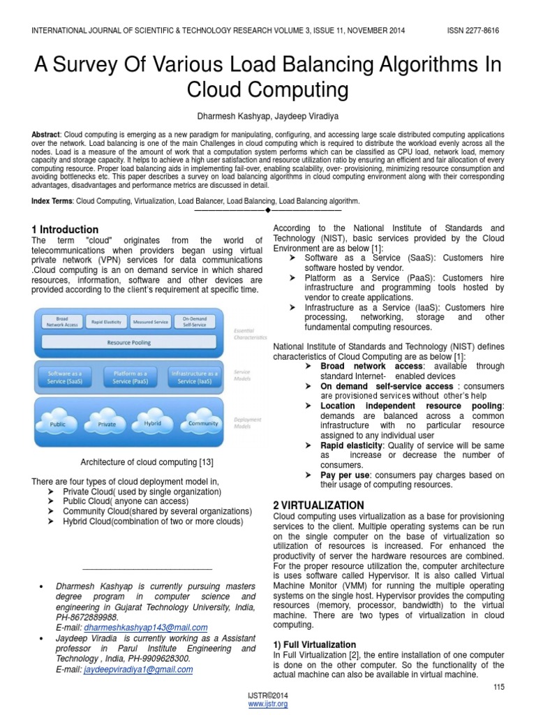 A Survey Of Various Load Balancing Algorithms In Cloud Computing Pdf Pdf Load Balancing