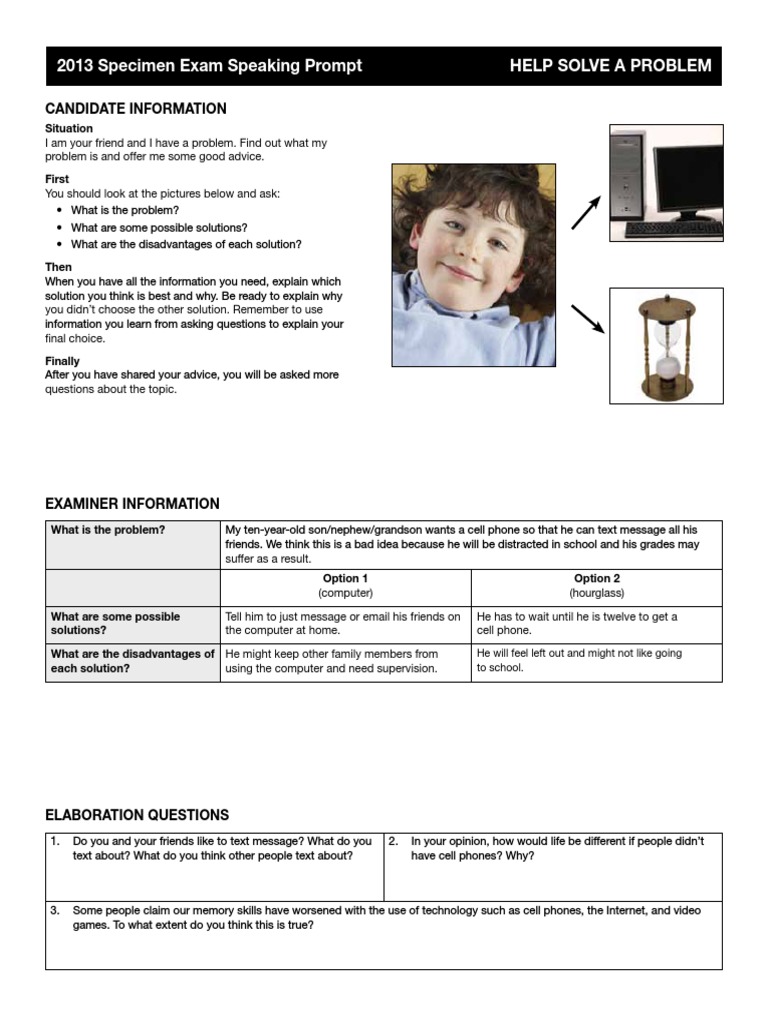 ECCE 2013 Specimen Exam Sample Speaking Prompt - Examiner PDF | PDF ...