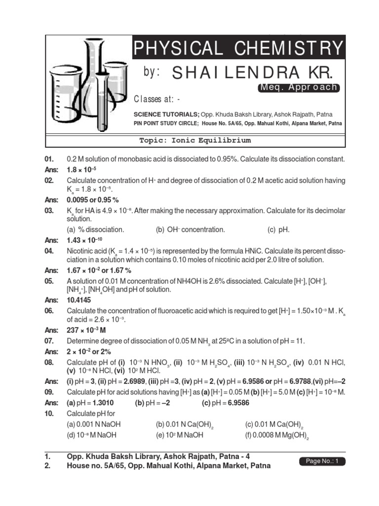 Ionic Equilibrium Sub | PDF | Ph | Acid Dissociation Constant