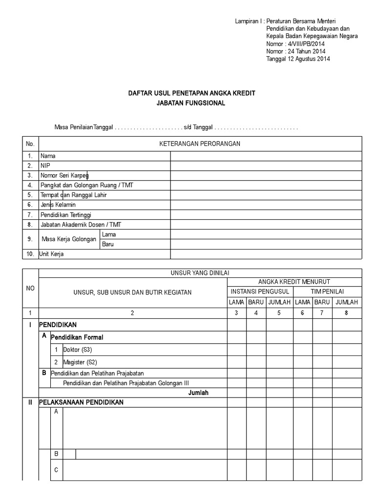 Contoh Format DUPAK Dosen 2023 | PDF