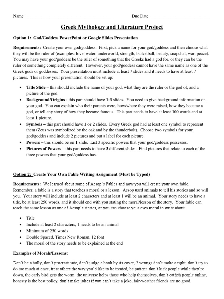 Greek Mythology Project Guidelines | PDF | Fable | Greek Mythology