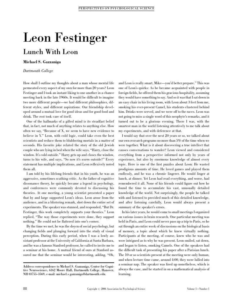 Leon Festinger Lunch With Leon-Gazzaniga | PDF | Human | Aristotle