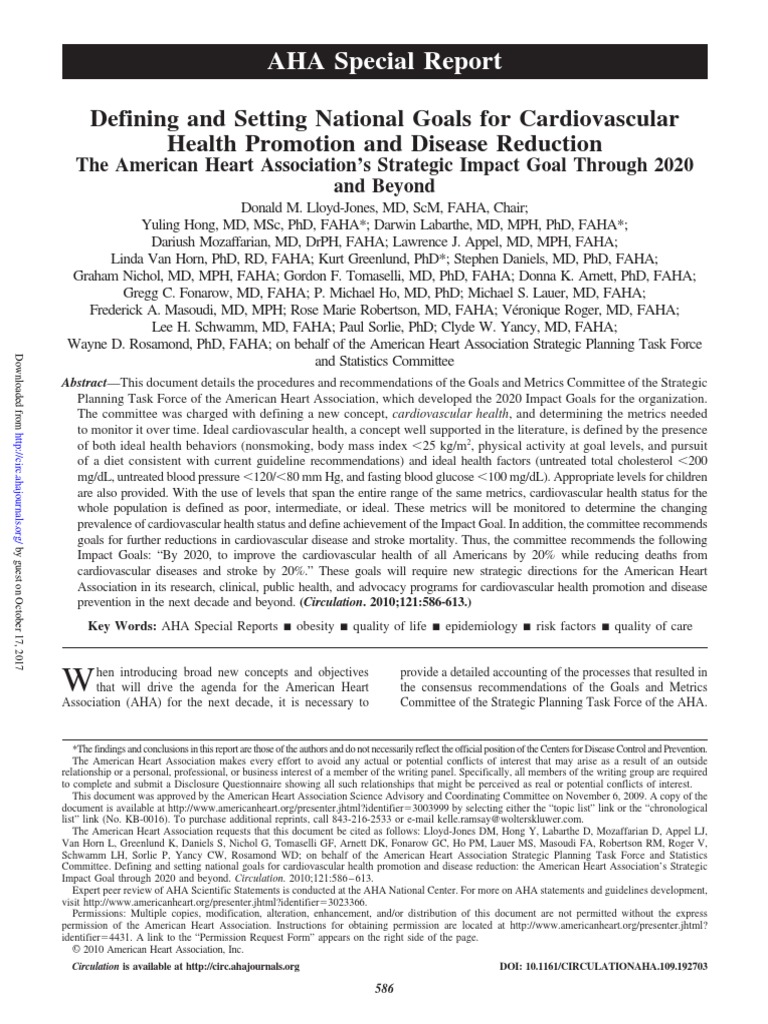 Defining and Setting National Goals For Cardiovascular Health Promotion ...
