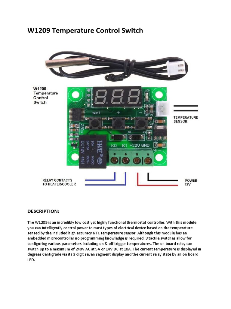 W1209 Manual PDF | PDF | Thermostat | Relay