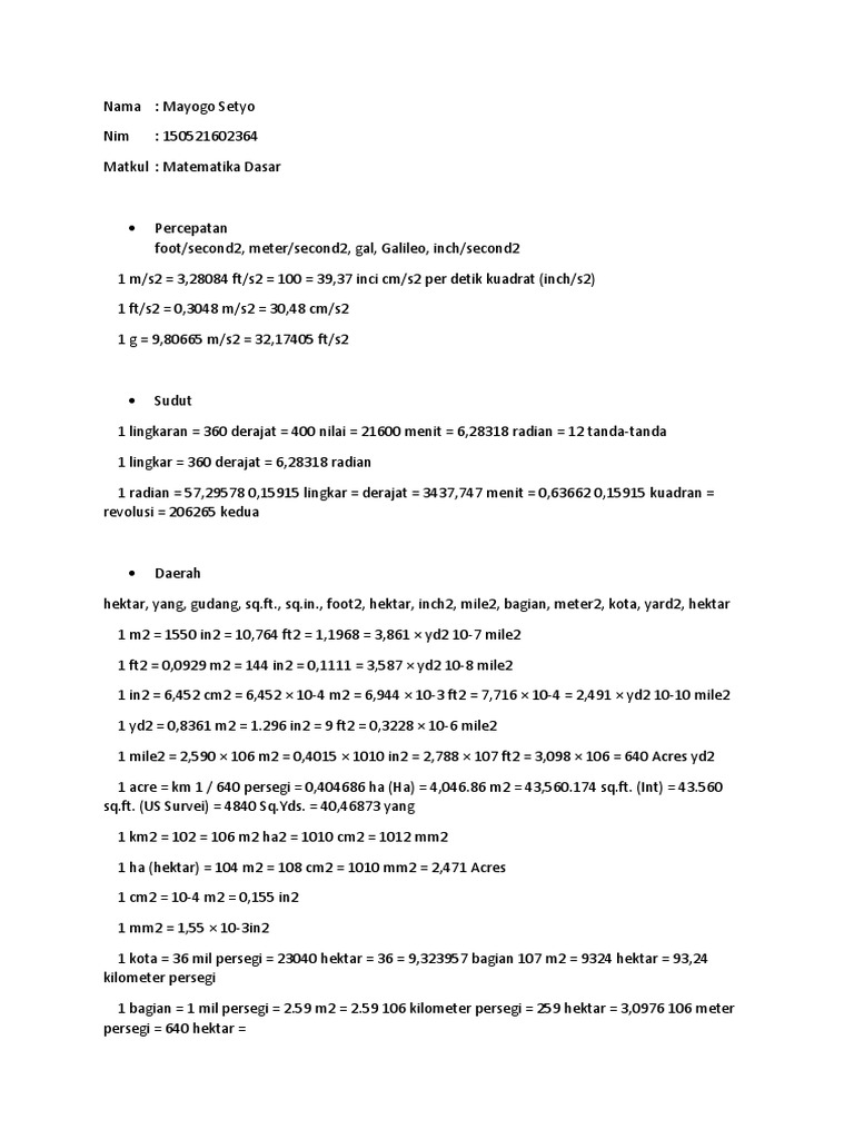 Rumus Satuan Matematika Dasar | PDF | Griya & Taman | Sains & Matematika